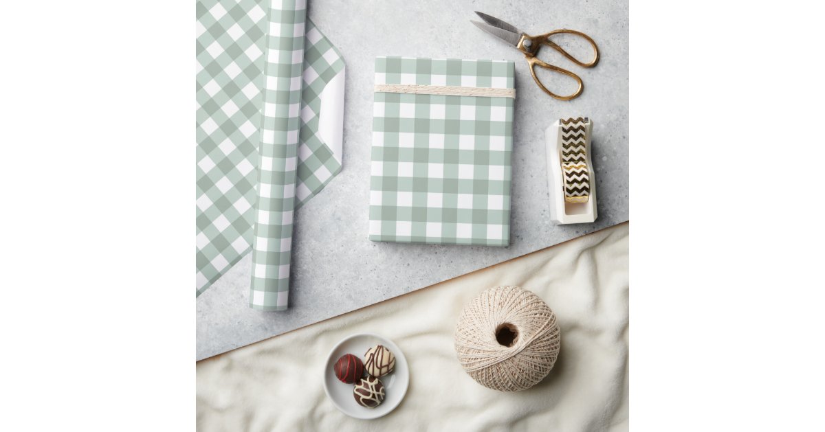 Bubble Frogs Gingham - sage laurel green plaid. Wrapping Paper | Zazzle