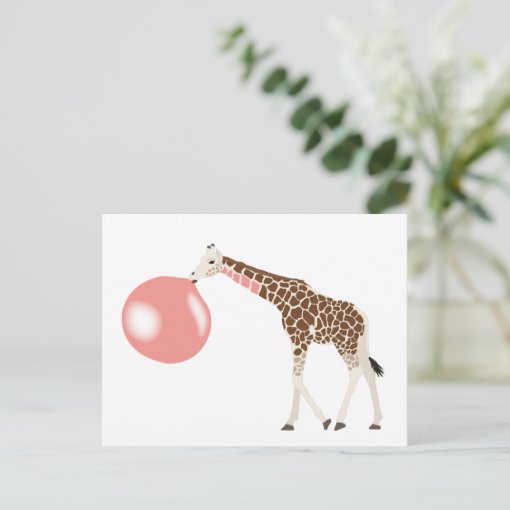 Bubble Gum Giraffe Blowing Bubble Postcard | Zazzle