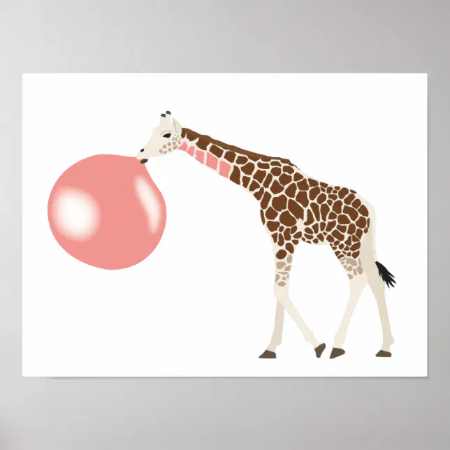 Bubble Gum Giraffe Blowing Bubble Poster | Zazzle