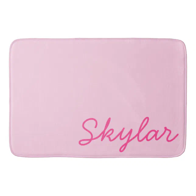 Bubble Gum Pink Hot Pink Custom Cursive Name Bath Mat | Zazzle