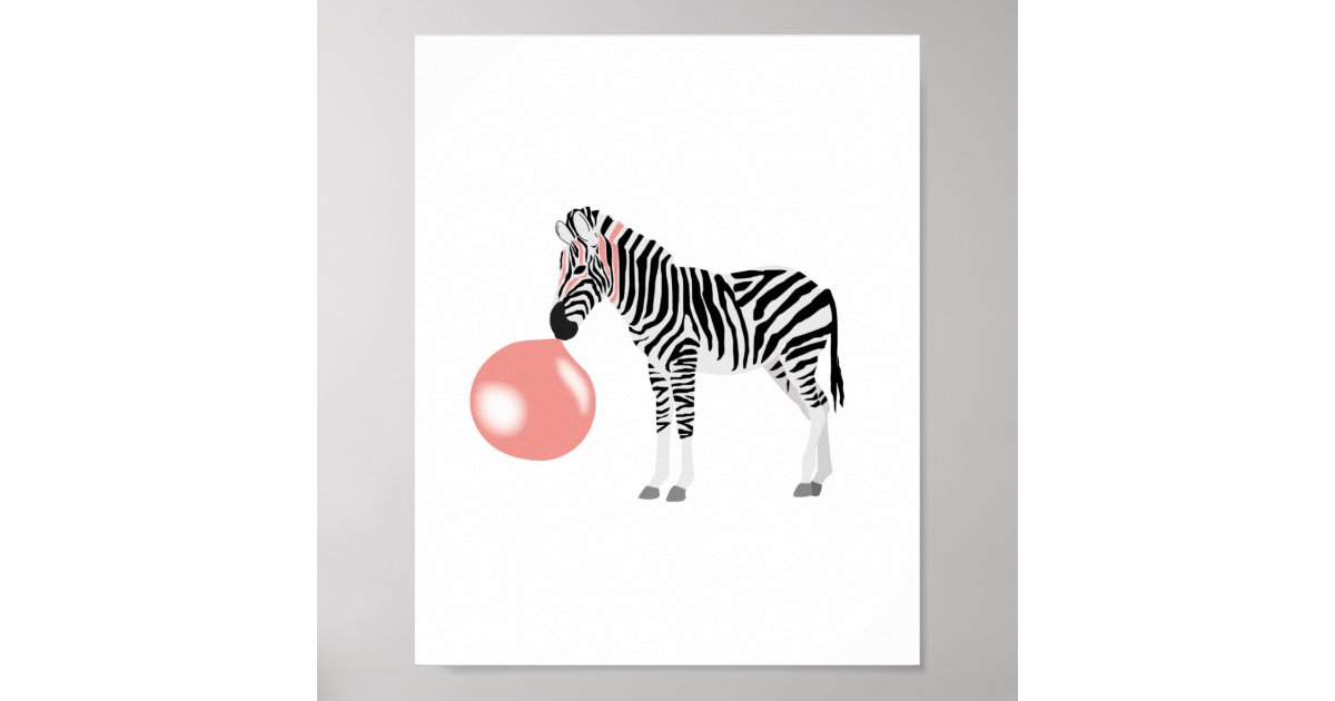 Bubble Gum Zebra Blowing Bubble Poster | Zazzle