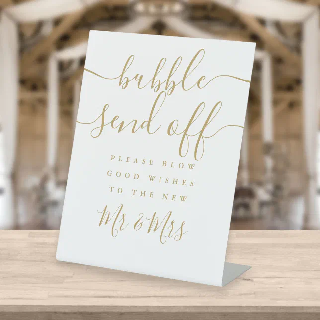 Bubble Send Off Modern Elegant Gold Script Pedestal Sign | Zazzle