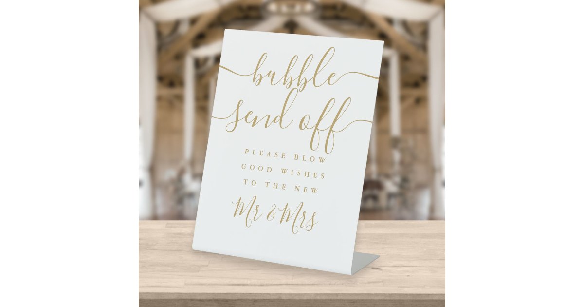 Bubble Send Off Modern Elegant Gold Script Pedestal Sign | Zazzle
