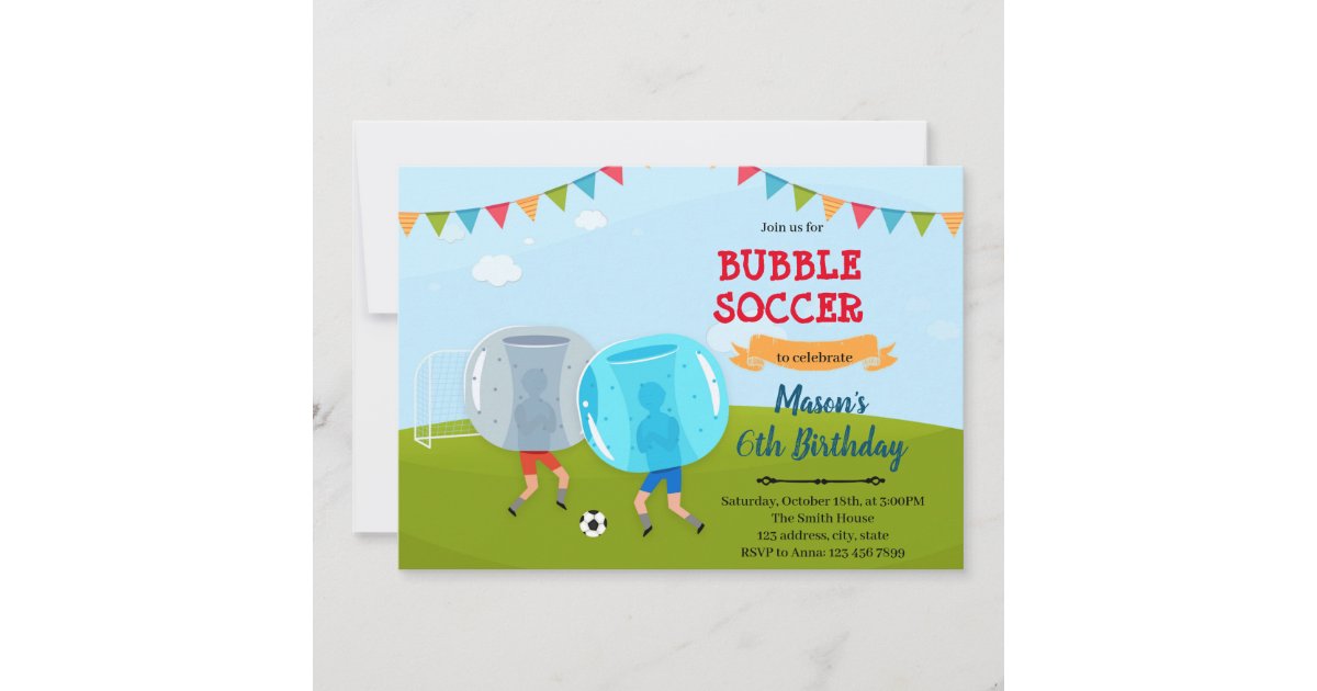 Bubble soccer ball invitation | Zazzle