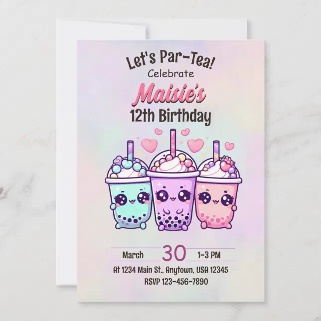 Bubble Tea Birthday Party Invitation | Zazzle