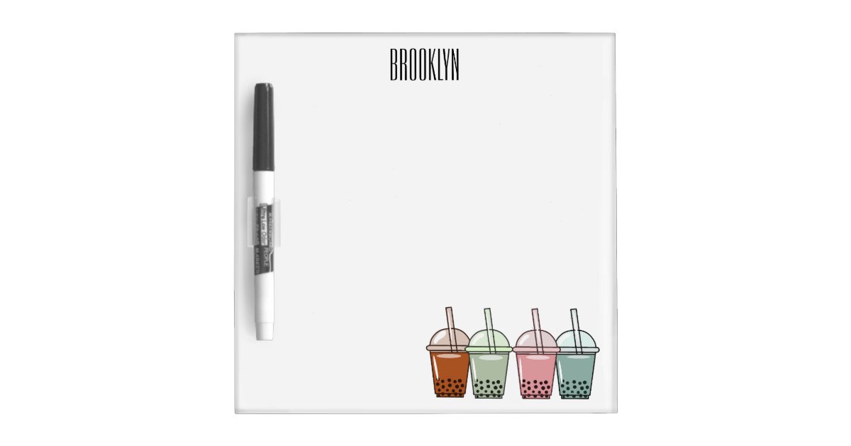 Bubble tea cartoon illustration dry erase board | Zazzle