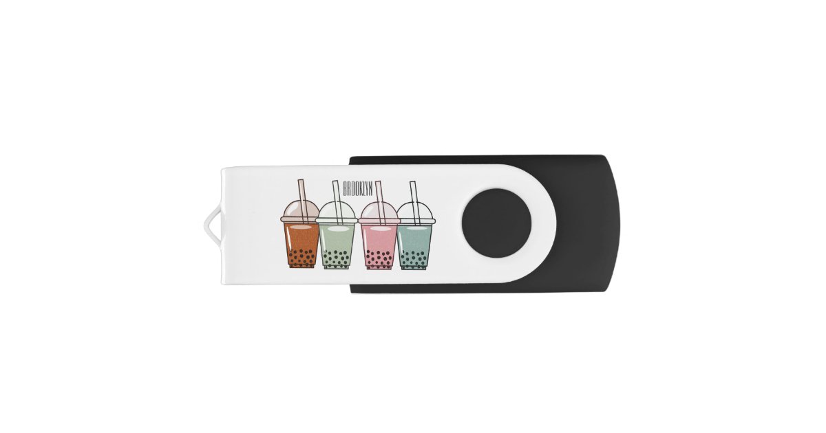 Bubble tea cartoon illustration flash drive | Zazzle