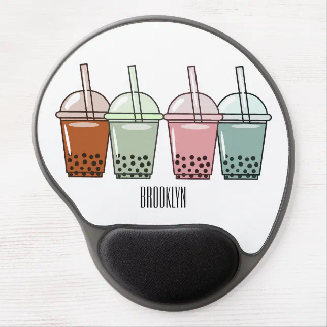 Bubble tea cartoon illustration gel mouse pad | Zazzle
