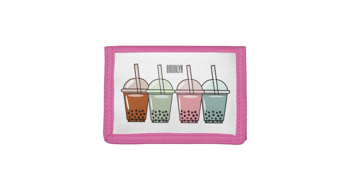 Bubble tea cartoon illustration trifold wallet | Zazzle