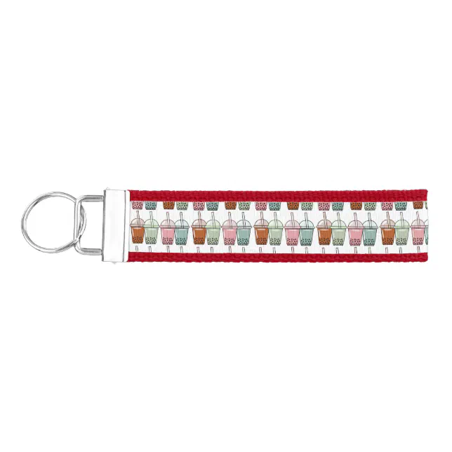 Bubble tea cartoon illustration wrist keychain | Zazzle