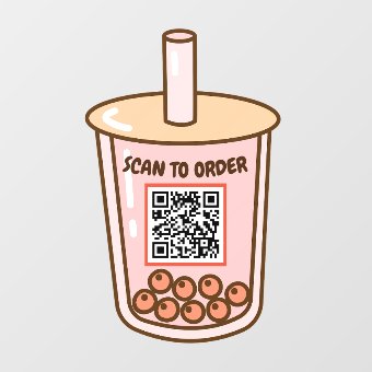 Bubble Tea Contactless Scan QR Code Menu Window Cling | Zazzle