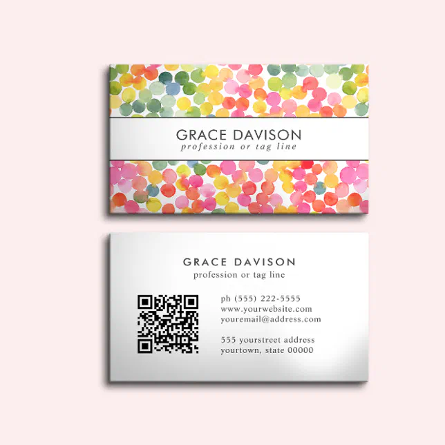 Bubble Tea Rainbow Pink Orange Green QR CODE Business Card | Zazzle