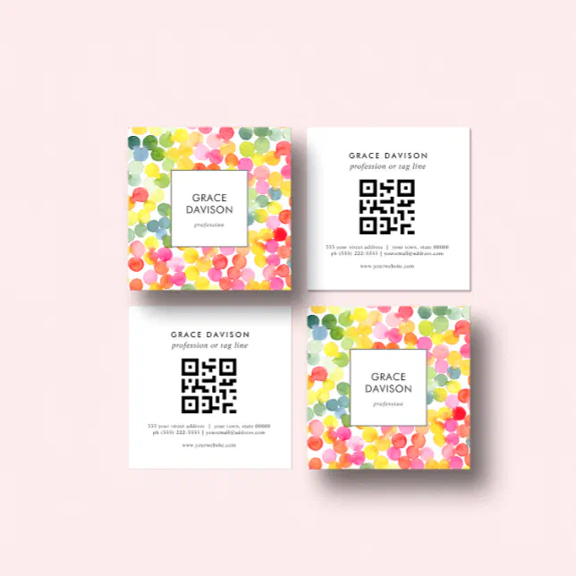 Bubble Tea Rainbow Pink Orange Green QR Code Square Business Card | Zazzle