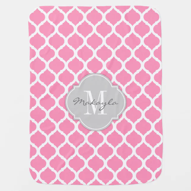 Bubblegum Pink and White Chevron with Monogram Baby Blanket | Zazzle