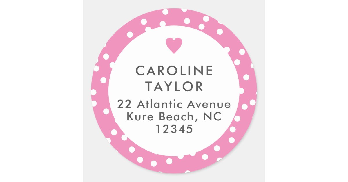 Bubblegum Pink Heart & Dots Cute Girly Address Classic Round Sticker ...