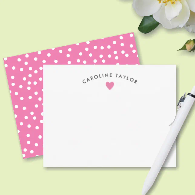Bubblegum Pink Heart & Dots Cute Girly Note Card | Zazzle