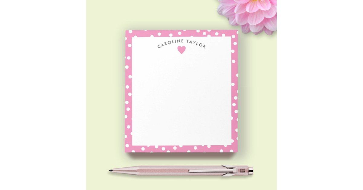 Bubblegum Pink Heart & Dots Cute Girly Notepad | Zazzle