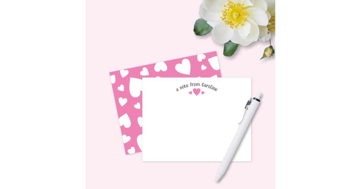 Bubblegum Pink Hearts Cute Girly Note Card | Zazzle