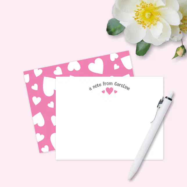 Bubblegum Pink Hearts Cute Girly Note Card | Zazzle