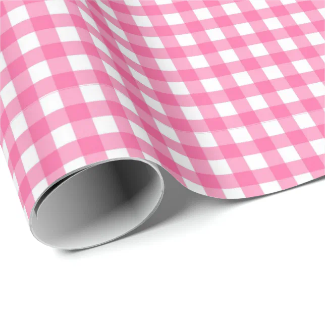 Bubblegum Pink | White Gingham Wrapping Paper | Zazzle