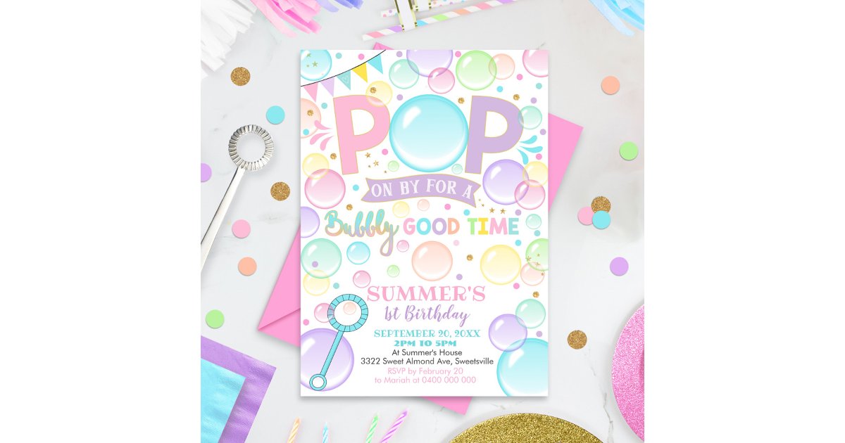 Bubbles Birthday Invitation Pop Birthday | Zazzle