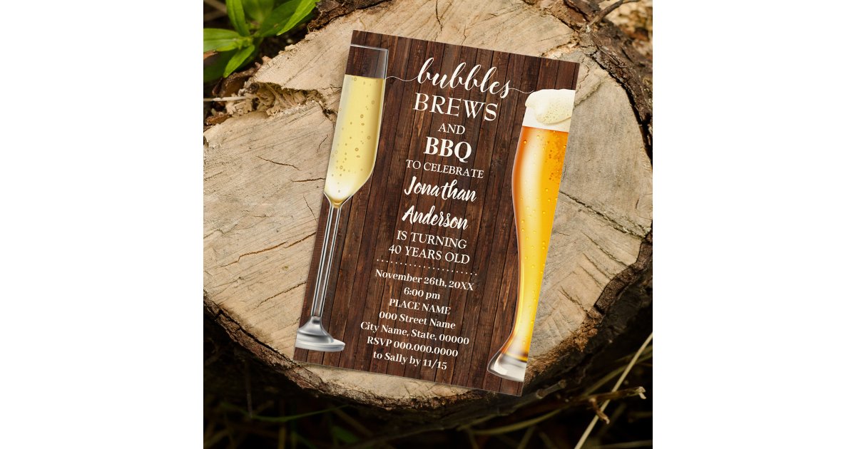 Bubbles Brews & BBQ Western Adults Birthday Invitation | Zazzle