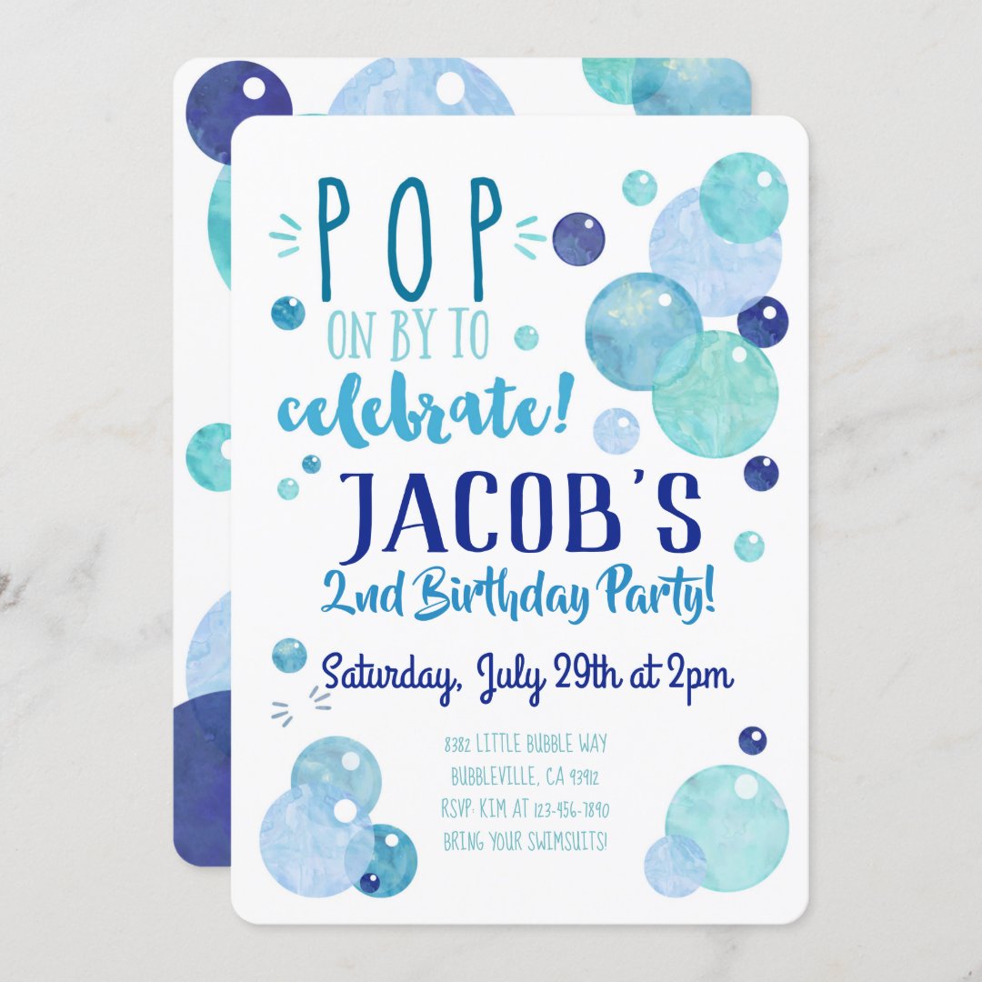 Bubbles Invitation Bubble Birthday Party Blue Boy | Zazzle