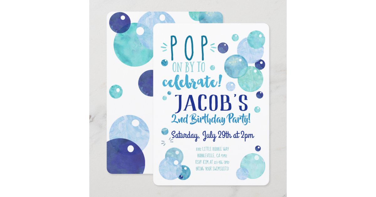 Bubbles Invitation Bubble Birthday Party Blue Boy | Zazzle