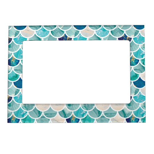 Bubbly Aqua turquoise marble mermaid fish scales Magnetic Frame ...