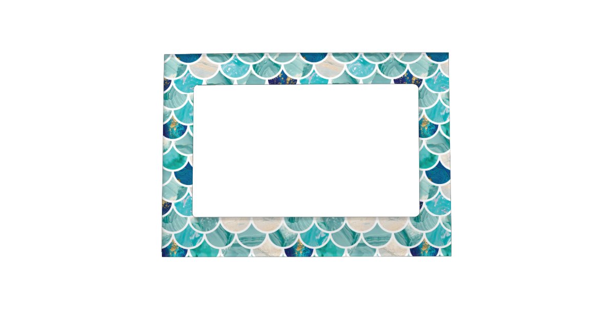 Bubbly Aqua turquoise marble mermaid fish scales Magnetic Frame | Zazzle