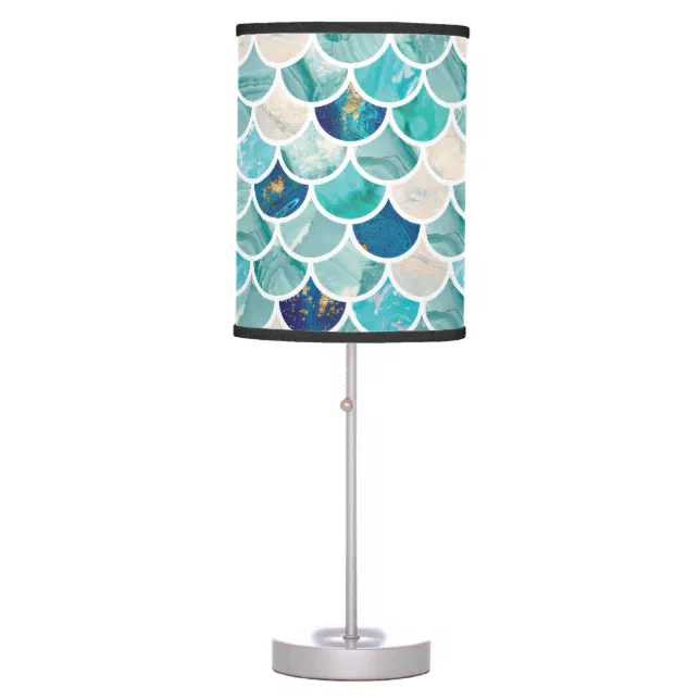 Bubbly Aqua turquoise marble mermaid fish scales Table Lamp | Zazzle