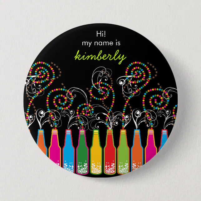 Bubbly Celebrations! Party Name Tag Button | Zazzle