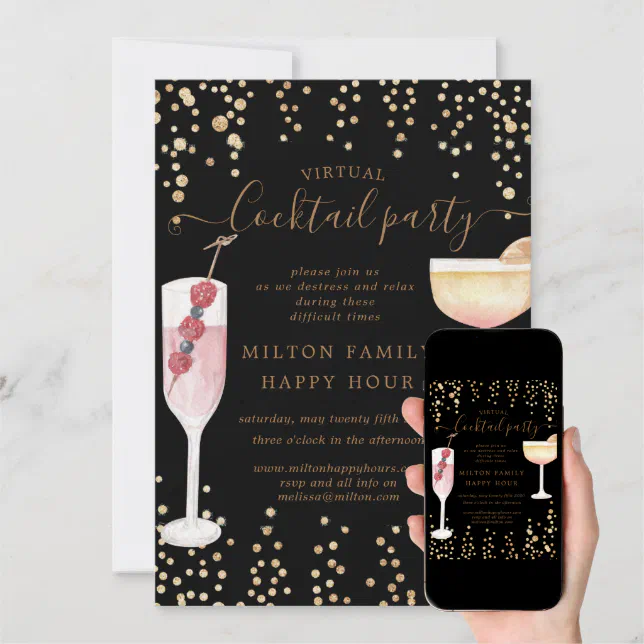 bubbly cocktails virtual cocktail party invitation | Zazzle
