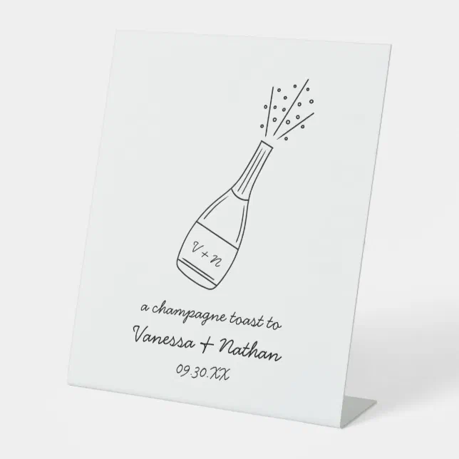 Bubbly Popping Champagne Bottle Whimsical Wedding Pedestal Sign | Zazzle