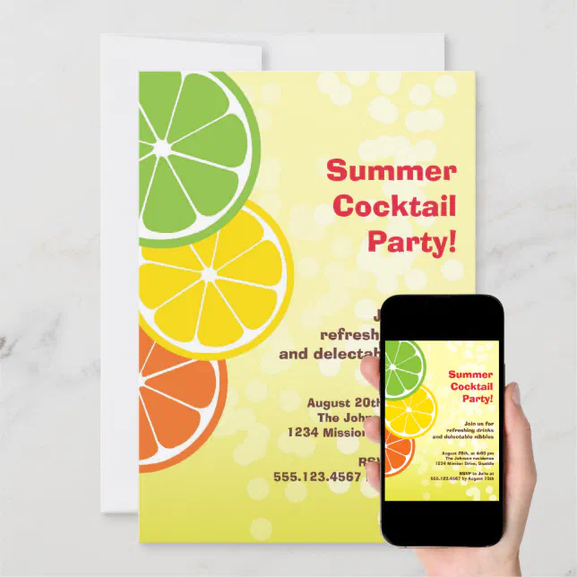 Bubbly refreshing drink citrus slice summer party invitation | Zazzle