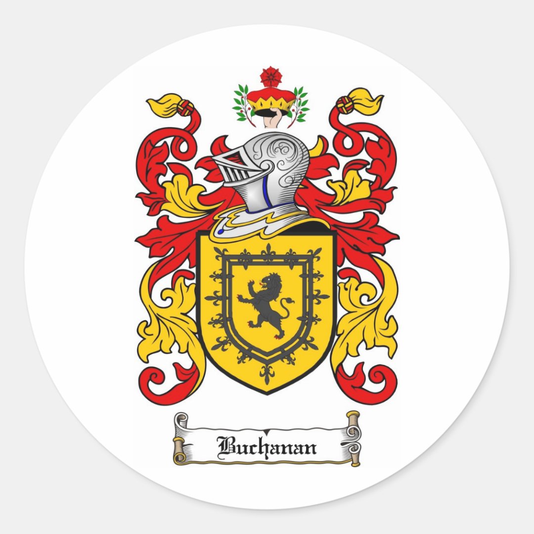 BUCHANAN FAMILY CREST - BUCHANAN COAT OF ARMS CLASSIC ROUND STICKER ...