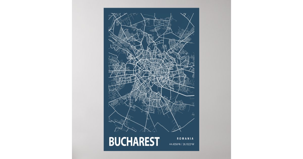 Bucharest Romania City Map Line Art Blue Print | Zazzle