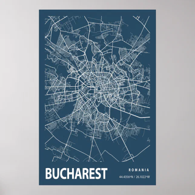 Bucharest Romania City Map Line Art Blue Print | Zazzle