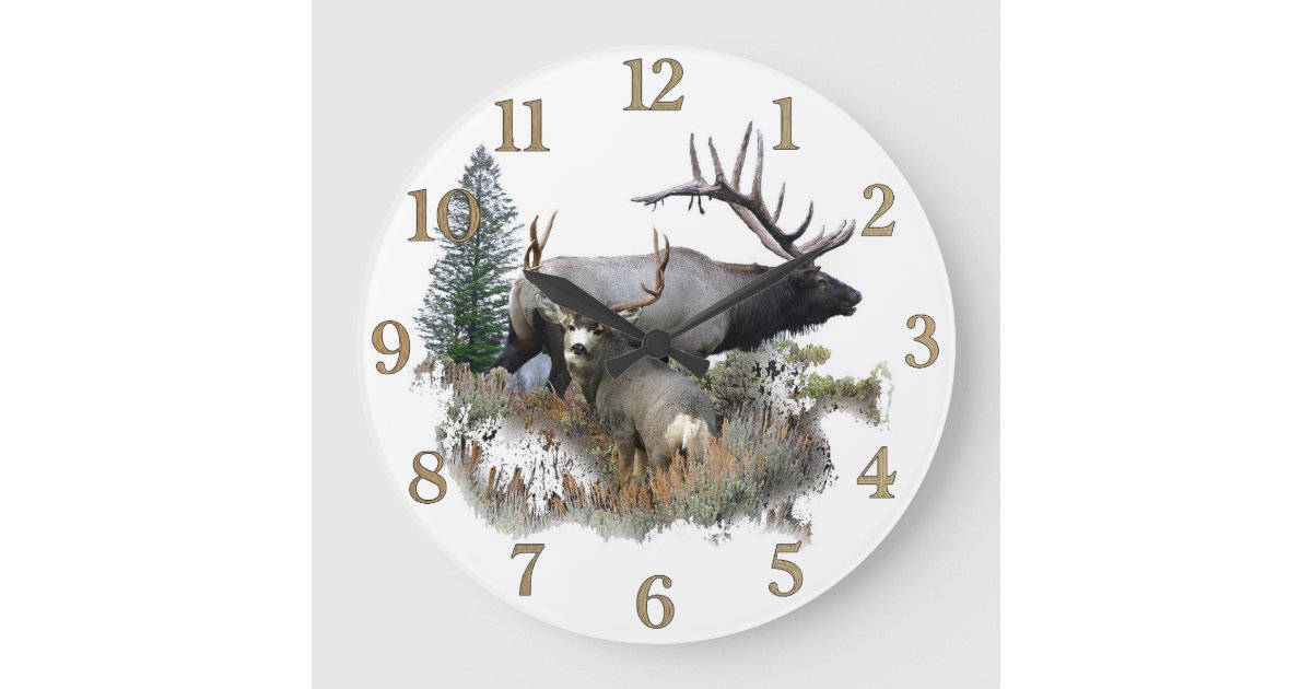 Buck and bull wildlife large clock | Zazzle