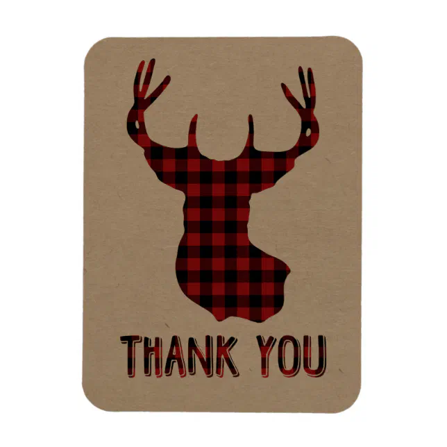 Buck Deer Head | Rustic Buffalo Plaid Thank You Magnet | Zazzle