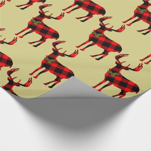 Buck Deer Hunting Red Black Plaid Wrapping Paper | Zazzle