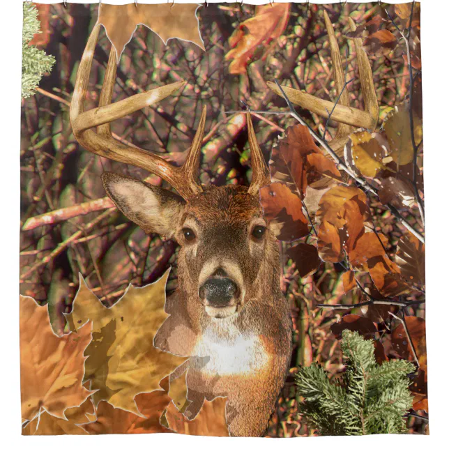 Buck Head in Camouflage White Tail Deer Shower Curtain | Zazzle