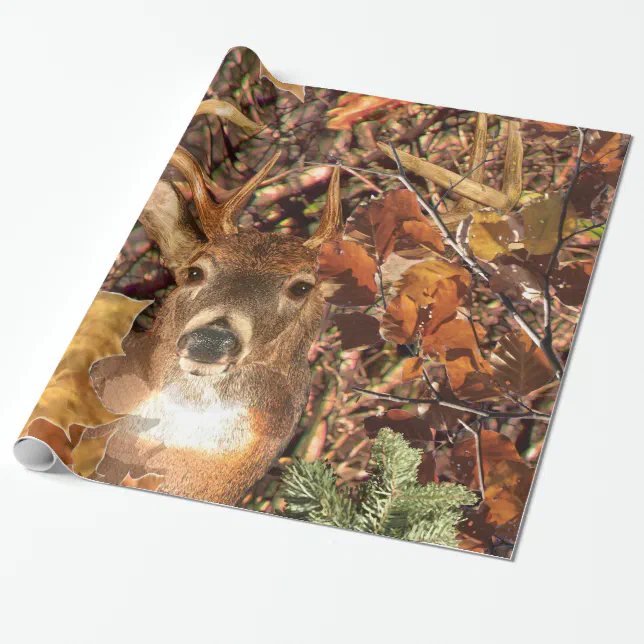 Buck in Fall Camo White Tail Deer Wrapping Paper | Zazzle