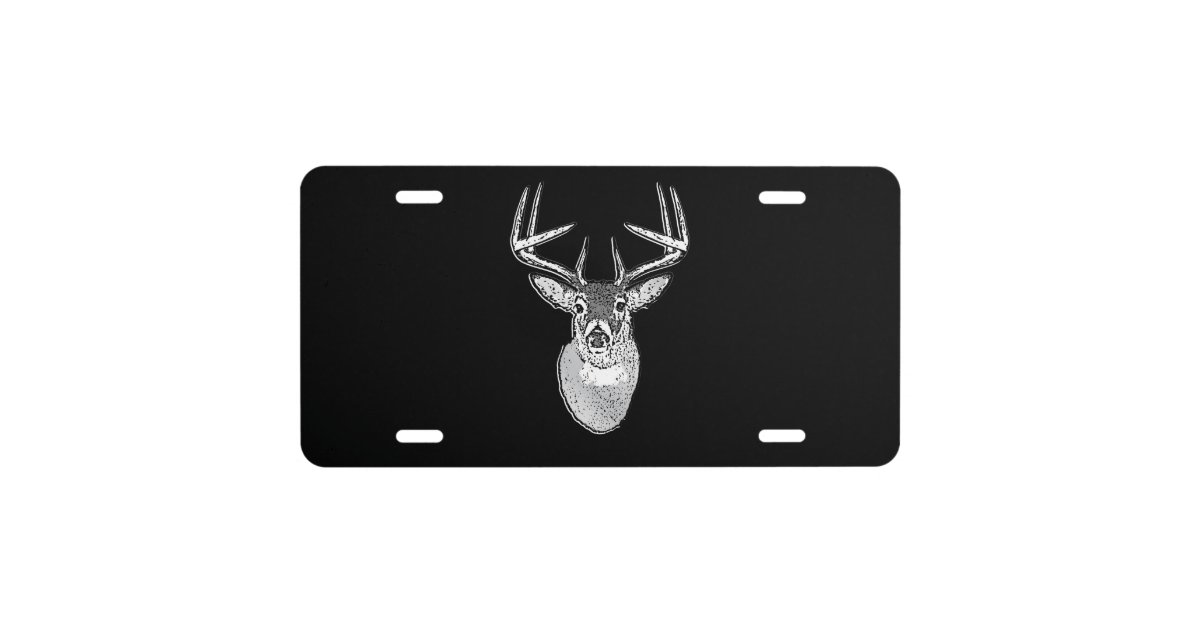 Buck on Black design White Tail Deer License Plate | Zazzle