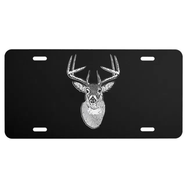 Buck on Black design White Tail Deer License Plate | Zazzle