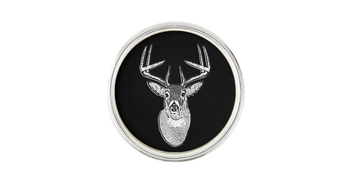 Buck on Black White Tail Deer head Lapel Pin | Zazzle