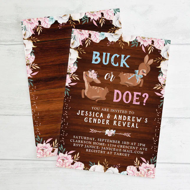Buck or Doe? Baby Shower Reveal Invitation | Zazzle