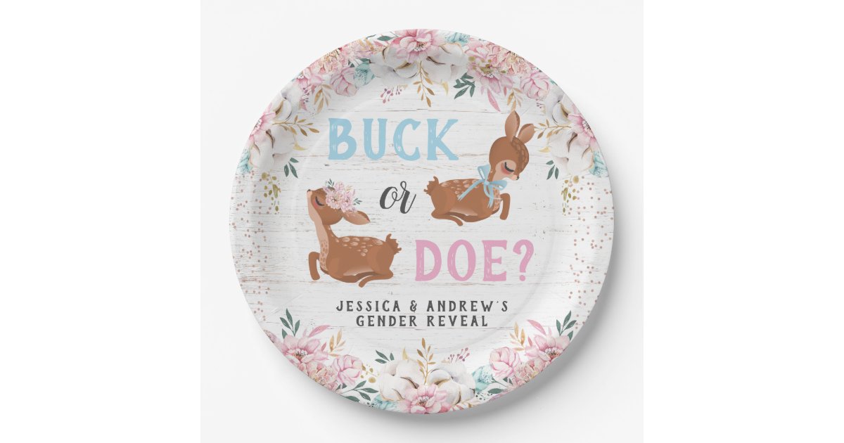 Buck or Doe? Baby Shower Reveal Paper Plates | Zazzle