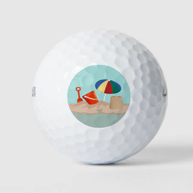 Bucket and Spade Circle Beach Scene Illustration Golf Balls | Zazzle