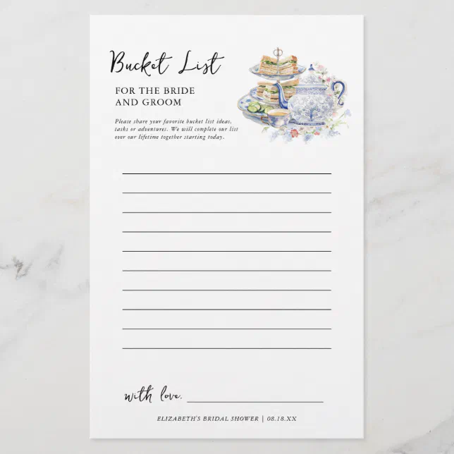 Bucket List | Bridal Shower Game Stationery | Zazzle